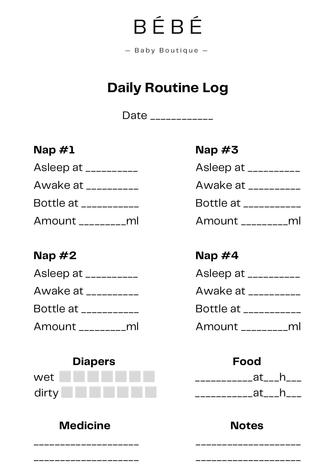 Daily Routine Log Booklet – Bébé Cadeaux
