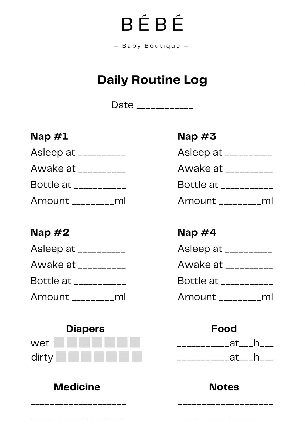 Daily Routine Log Booklet – Bébé Cadeaux